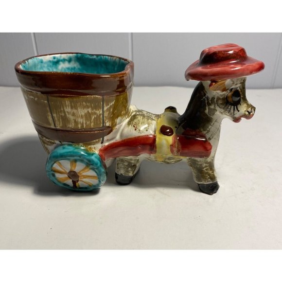 Unmarked | Accents | Vtg Italian Donkey Cart Ceramic Majolica Cowboy ...